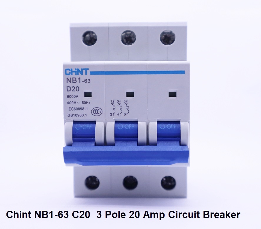 Chint NB1-63 D20 3 Pole 20 Amp Circuit Breaker - ไฟฟ้าอุตสาหกรรมราคาถูก Siam2Shop