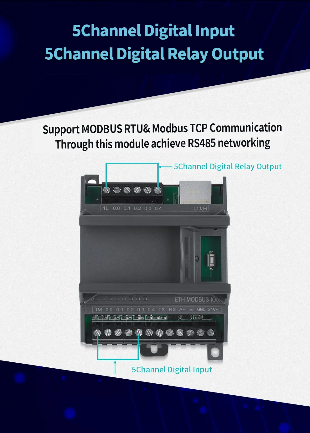 ETH-MODBUS-IO5R Modbus RTU TCP TO RS232/RS485 5DI/5DO Output Relay - ไฟฟ้าอุตสาหกรรมราคาถูก ...